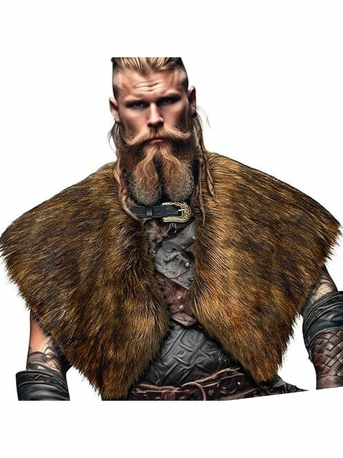 Меховой воротник и плащ викинга, накидка средневекового рыцаря, Коричневый