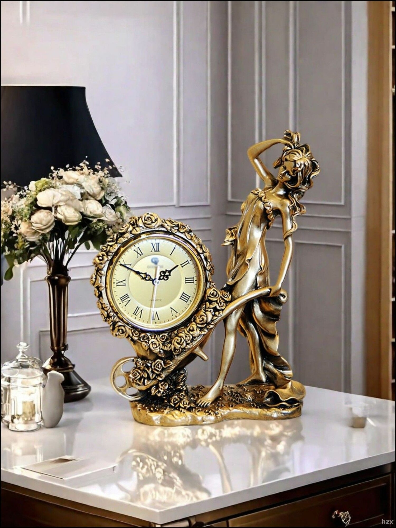 Настольные каминные часы, Полимерный материал, красивые поплавки, римские цифры используется в отделке дома, офиса, отеля