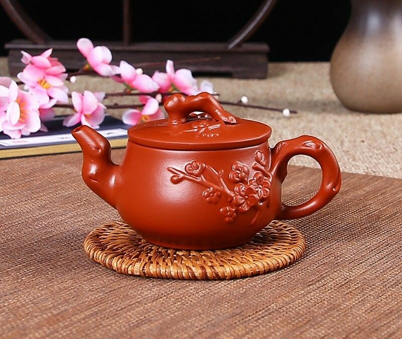 Чайник глиняный цветущая слива, красный терракот, 150 мл