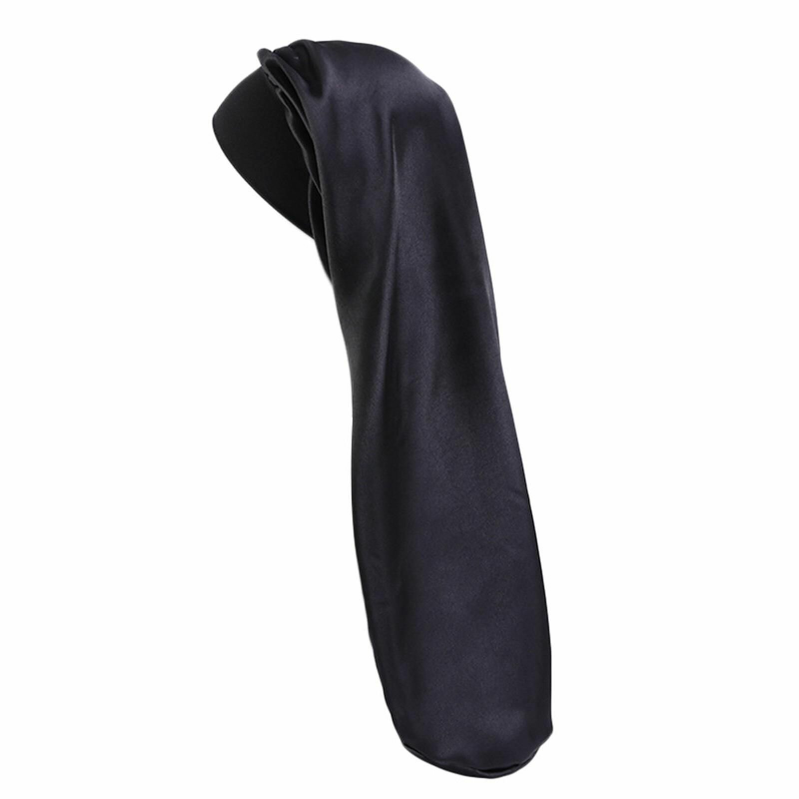 Шелковая шапочка для длинных волос с эластичной лентой для кос и дредов, Черный