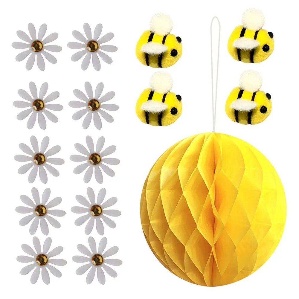 Желтое Украшение Медовый Шарик С Пчелой И Цветами Из Фетра, 27.00X15.00X15.00 См, Декоративное, 1 Комплект