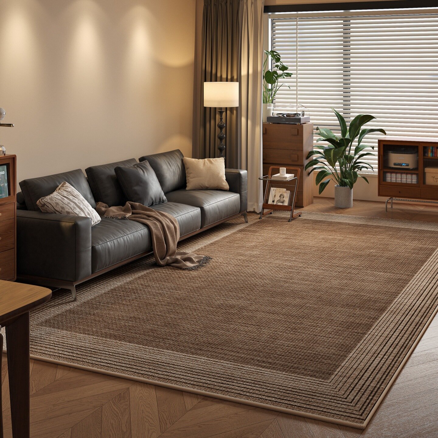 Ковер для гостиной, стиль середины века, новый коричневый диван, коврик для кофейного стола, американский ретро ковер для спальни, большой коврик для ног с полным покрытием