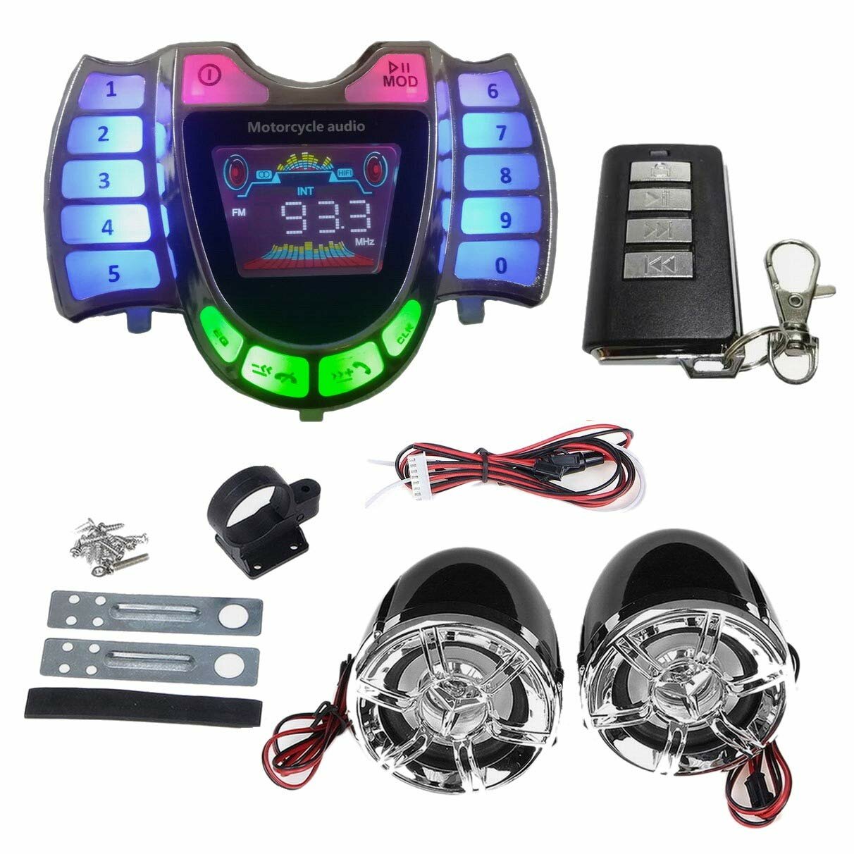 Аудиосистема для мотоцикла: беспроводной Bluetooth-плеер MP3, водонепрочный FM-приемник, 2 колонки, 3 дюйма, выход 2x15 Вт, черное и серебристое покрытие, для мотоциклов, велосипедов, ATV, UTV, DC 12В