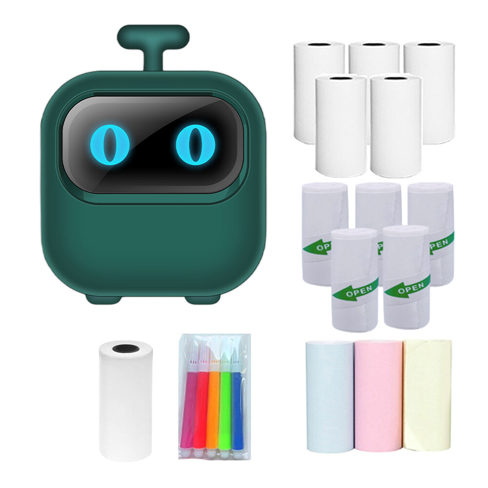 Mini Pocket Printer Portable Thermal Instant Photo Printing Label Maker Machine BT Wireless Connect Compatible with Android or iOS APP Support Receipt Memo Sticker Notes Lists Scrapbook DIY Journal Pictures - 9 Paper Roll (57x26mm) & 5pcs Rolls Markers