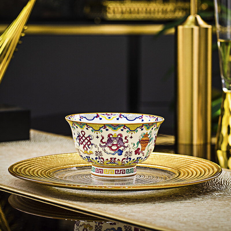 Тибетская этническая миска, эмалевая, цветная, костяная керамика, домашняя рисовая миска, новая китайская ресторанная этническая керамическая посуда