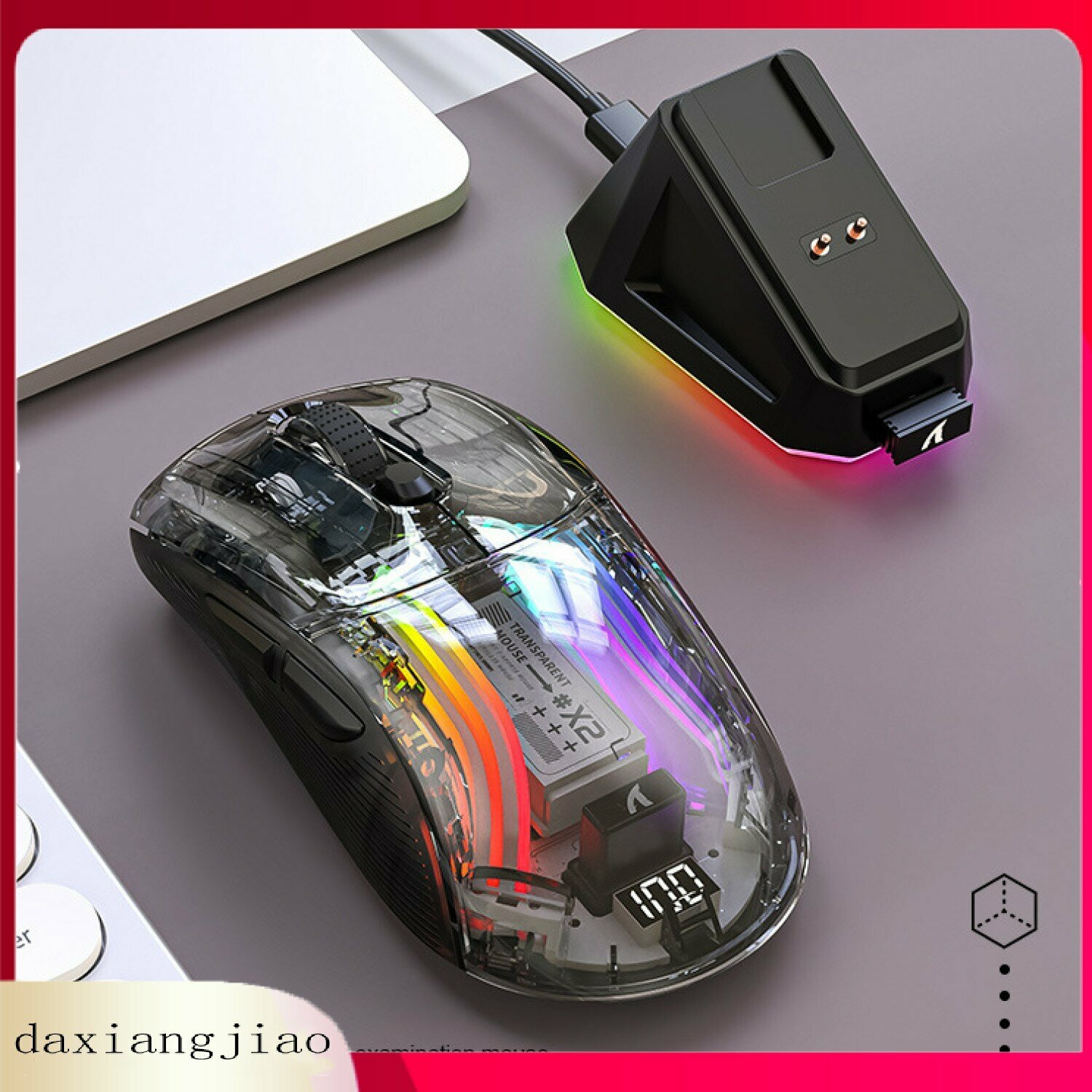Беспроводная мышь прозрачная c зарядной станцией Attack Shark X2Pro Bluetooth+2.4G+проводная с RGB подсветкой компьютерная мышка для компьютера mice