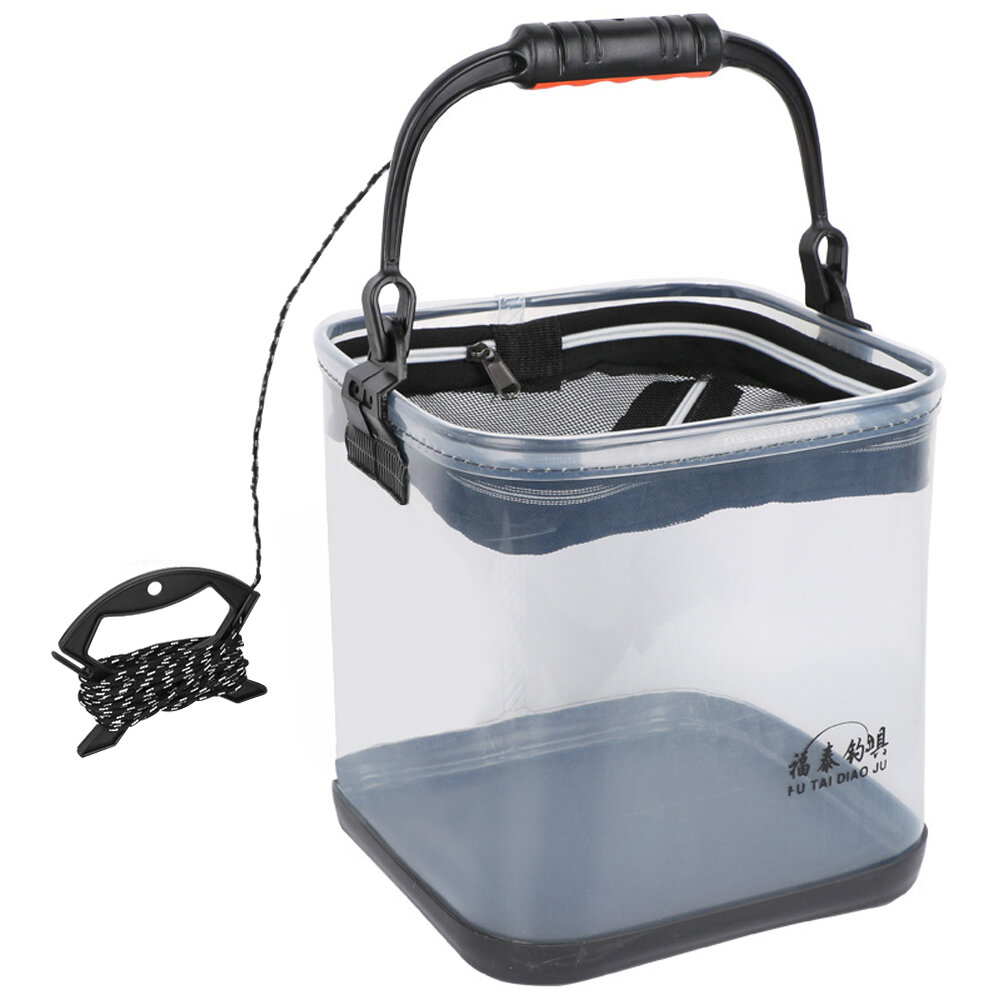 Рыбацкая ведро наружное толстое большой емкости прозрачное EVA с ручкой складное для путешествий кемпинга, с боковым карманом или без бокового кармана, размеры S, L