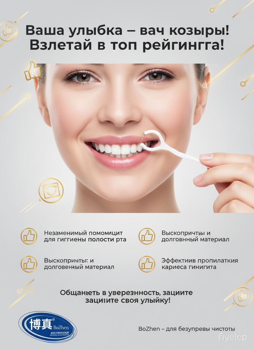 Зубная нить с зубочисткой 100 штук. Флоссеры. Зубочистки с нитью. ZIP пакет.