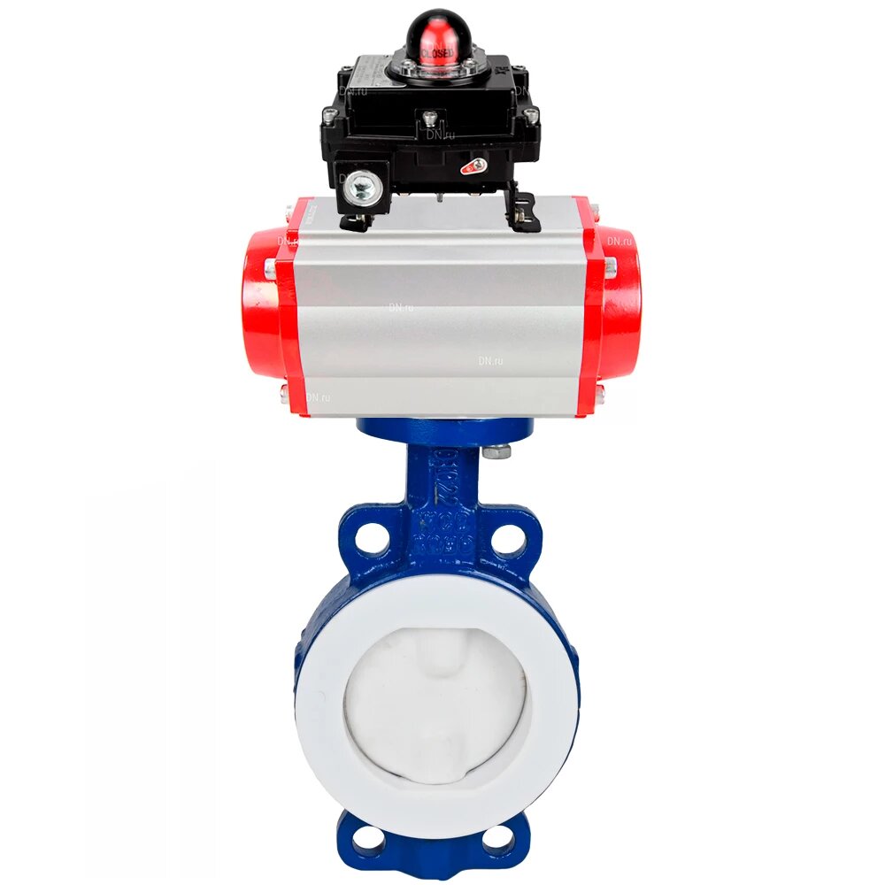 Затвор DN.ru WCB-WCB-PTFE-PTFE-Fb-R Ду300 Ру16 с пн. приводом DA-140 и БКВ LSB-410