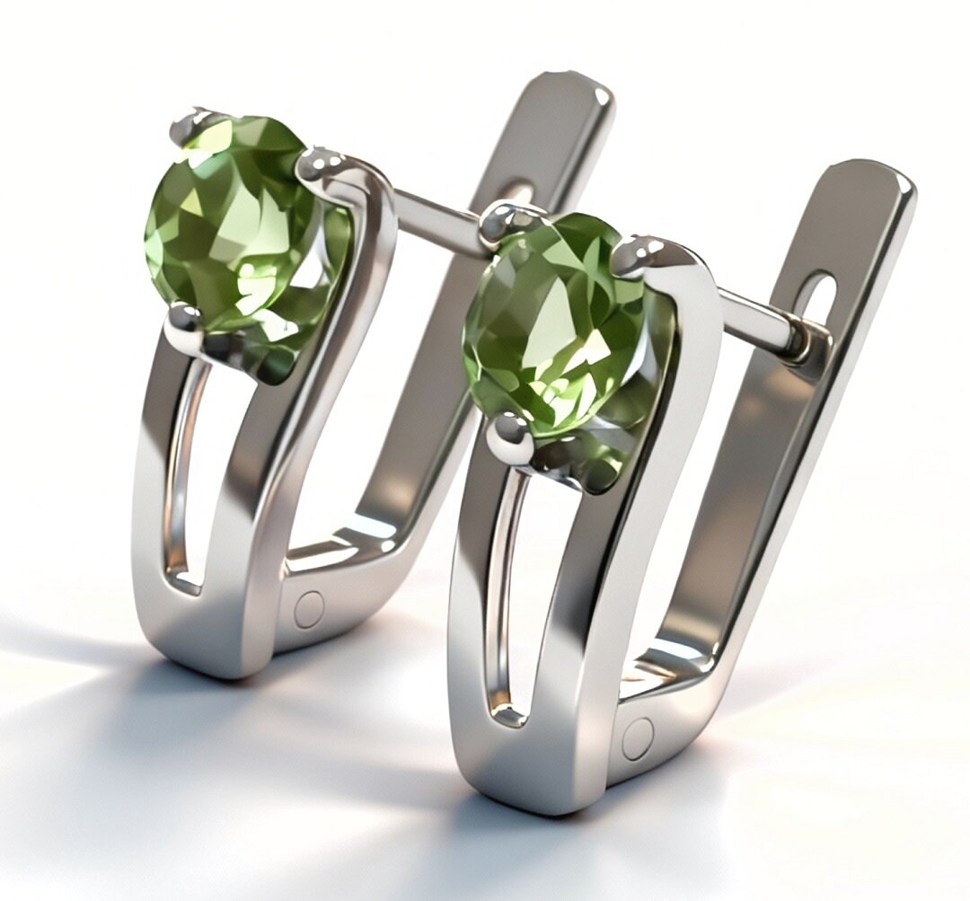 Серьги, серебро, 925 проба, родирование, хризолит