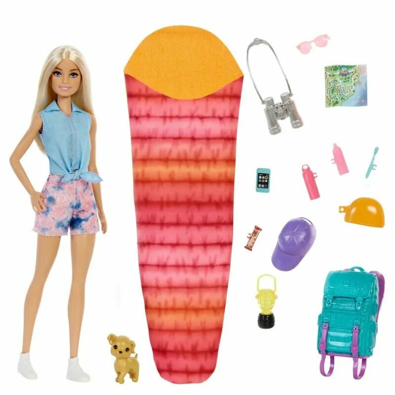 Игровой набор Barbie Малибу Кемпинг кукла с питомцем и аксессуарами HDF73