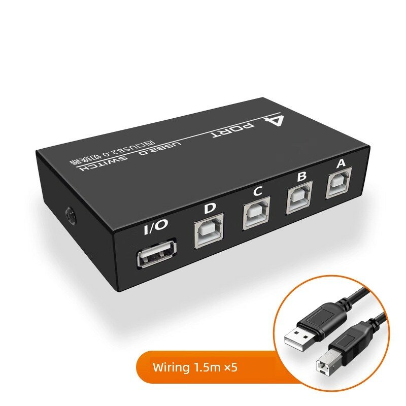 USB-хаб для совместного использования принтера на 4 компьютера с 5 кабелями по 1,5 м, 4-портовый хаб, автоматическое