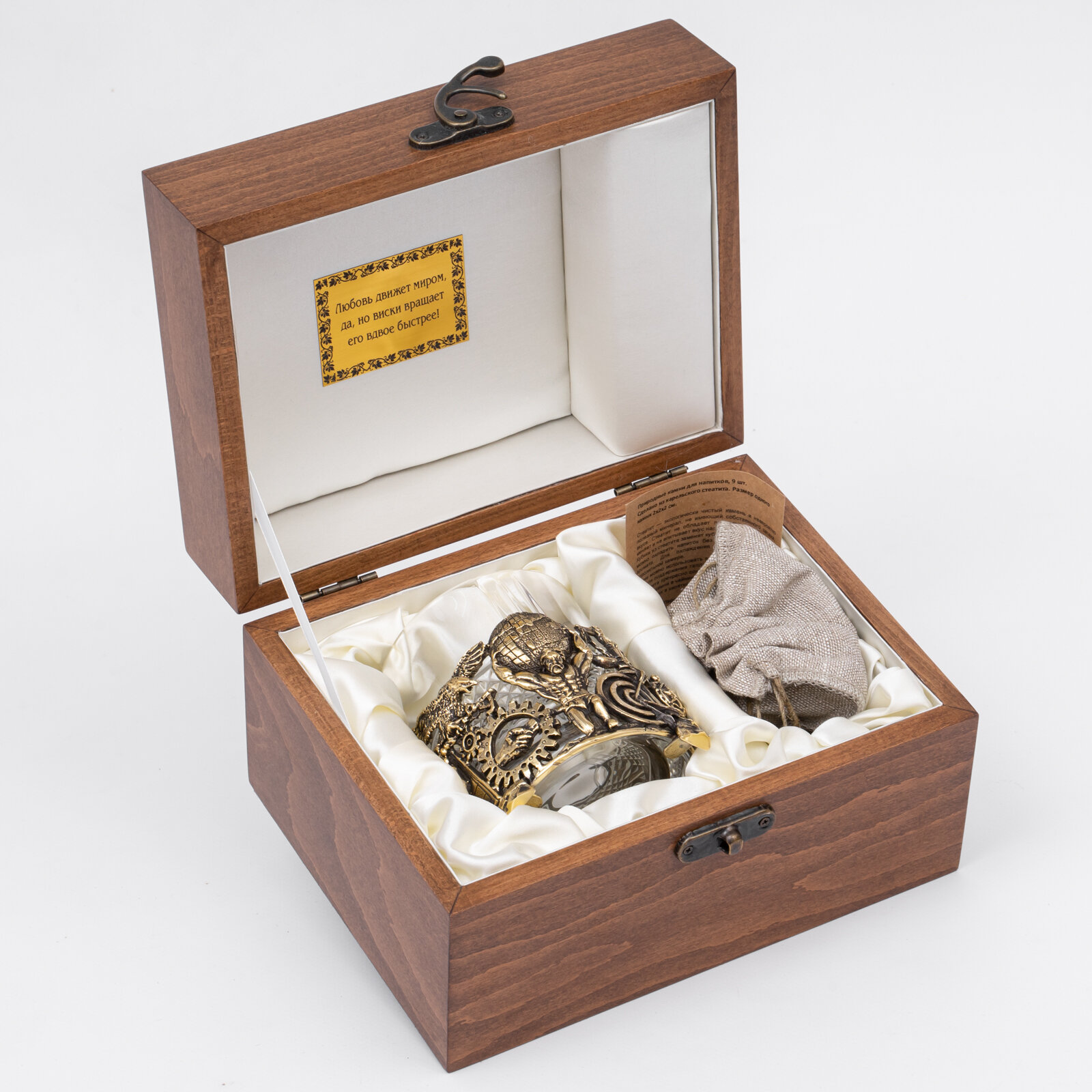 Бокал для виски "Атлант", Н=100 мм, V=280 мл, с камнями в деревянном футляре БВ-01(Атлант)КДФ