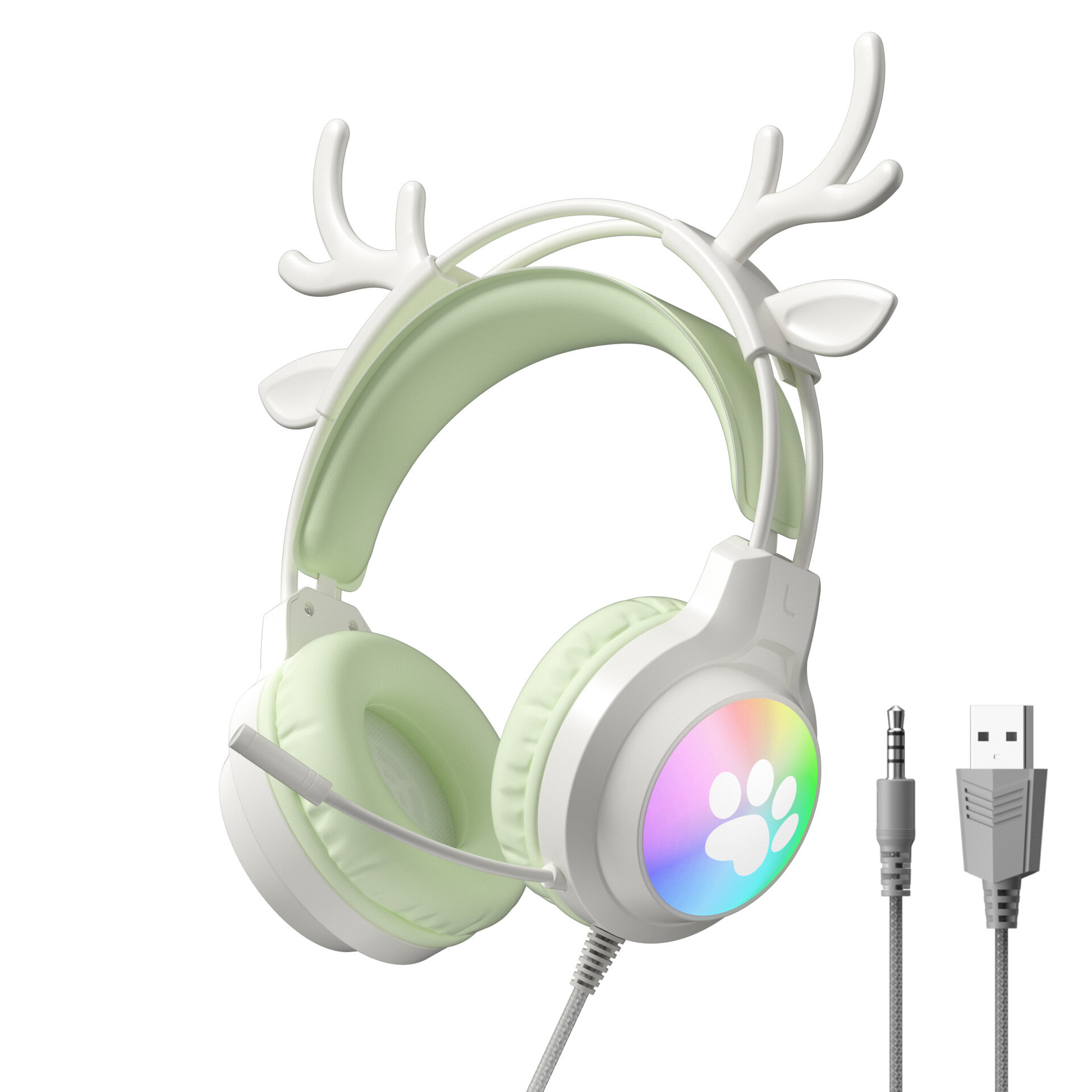 SY-G50 Проводная игровая гарнитура с RGB подсветкой для PS5, зеленый олень