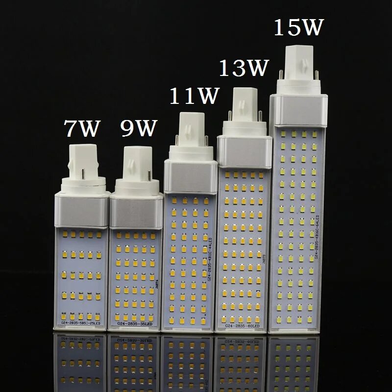 Светодиодная цилиндрическая лампа SMD2835 E27 G24 G23, горизонтальная пробка, 7 Вт, 9 Вт, 11 Вт, 13 Вт, 15 Вт, 110 В, 220 В, 240 в, Точечный светильник льник Холодный белый, G24 15W
