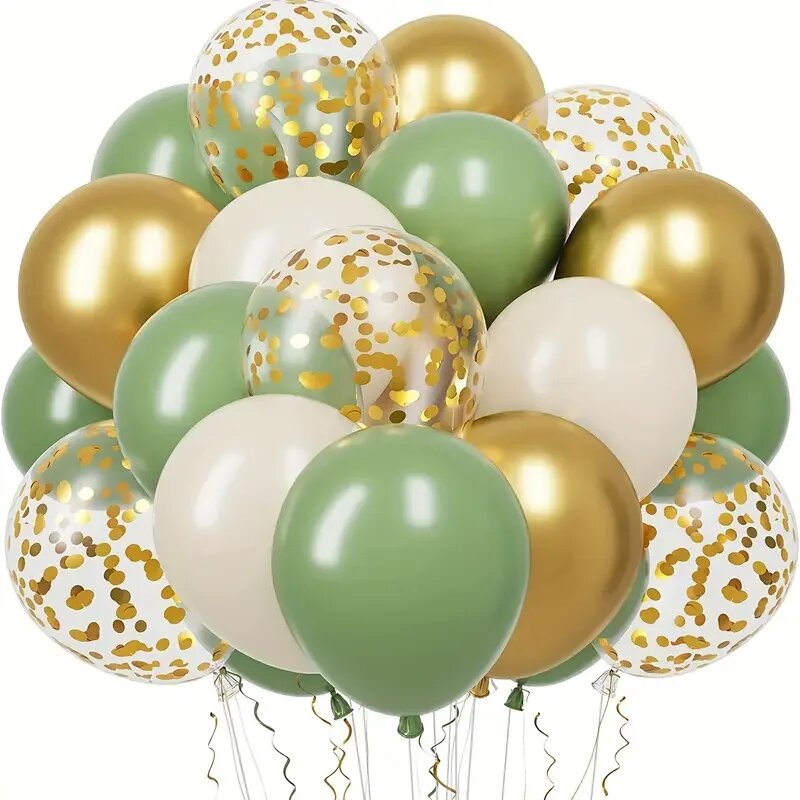 30 шаров: Sage Green, белый, золотой конфетти