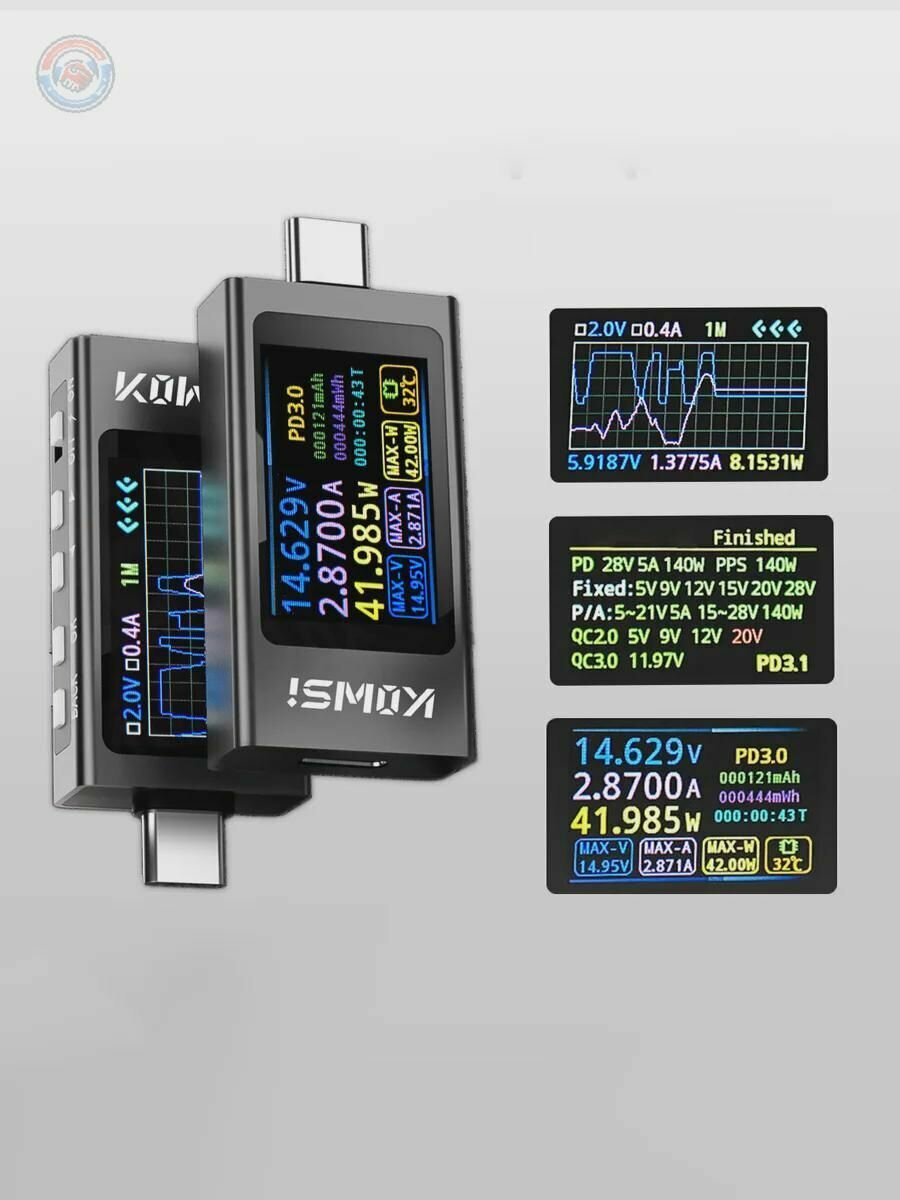 Многофункциональный USB-тестер для быстрой зарядки с IPS-дисплеем и поддержкой PD3.1 QC4.0 PPS мониторинг напряжения тока мощности температуры