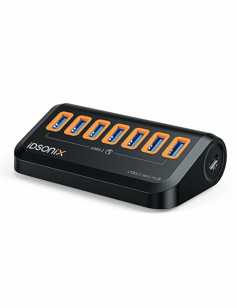 USB-хаб 3.0 iDsonix DAU3 7 портов USB-A + Type-C питание 5V/3A, высокая скорость 5 Гбит/с, компактный 1 м для ноутбука, ПК, телефона. Зарядка и передача данных