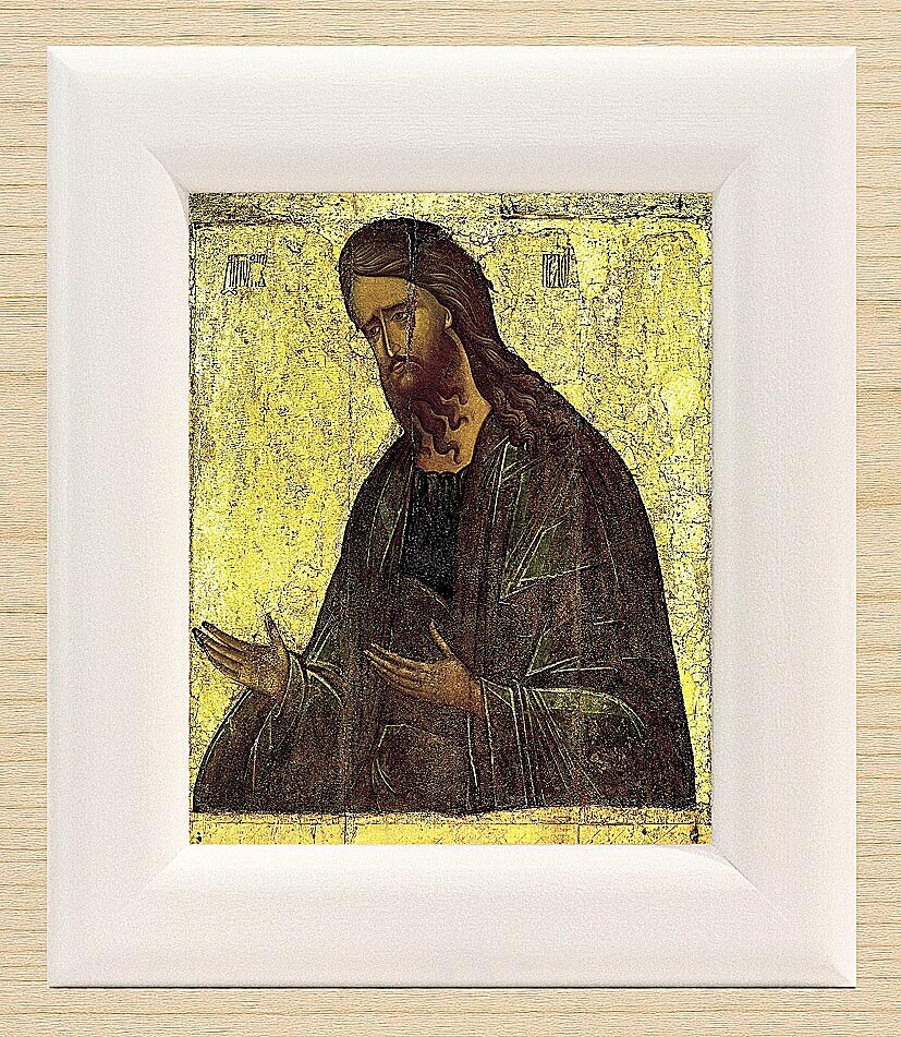 Святой Иоанн Предтеча, XV в, икона в широкой белой деревянной рамке 14,5*16,5 см