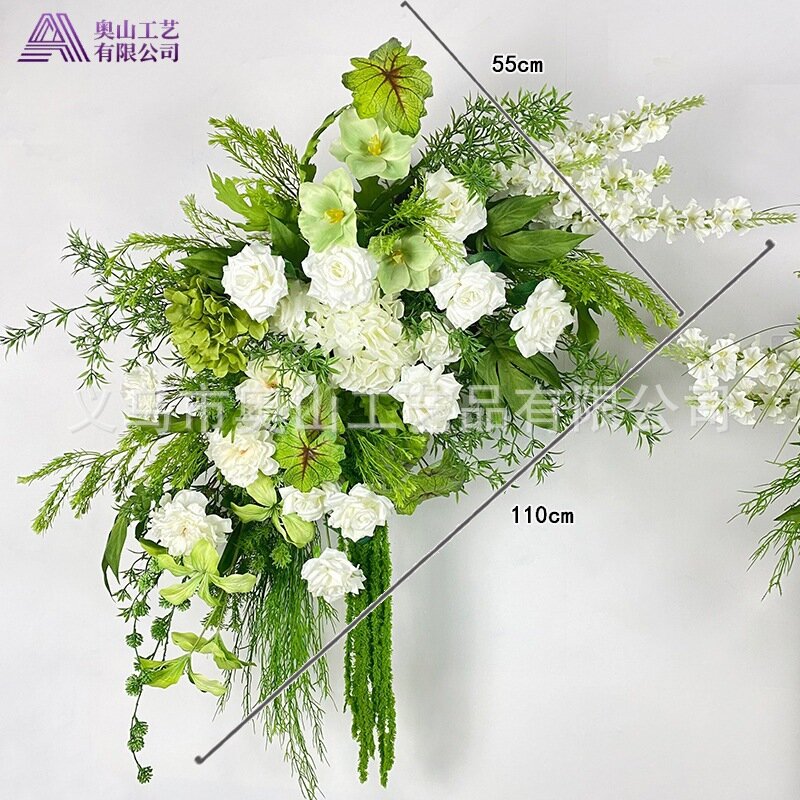 Готовый свадебный цветочный композиция в лесном стиле, белые и зеленые искусственные цветы, свадебное украшение, цветы для дорожки, искусственные цветы, цветочная композиция