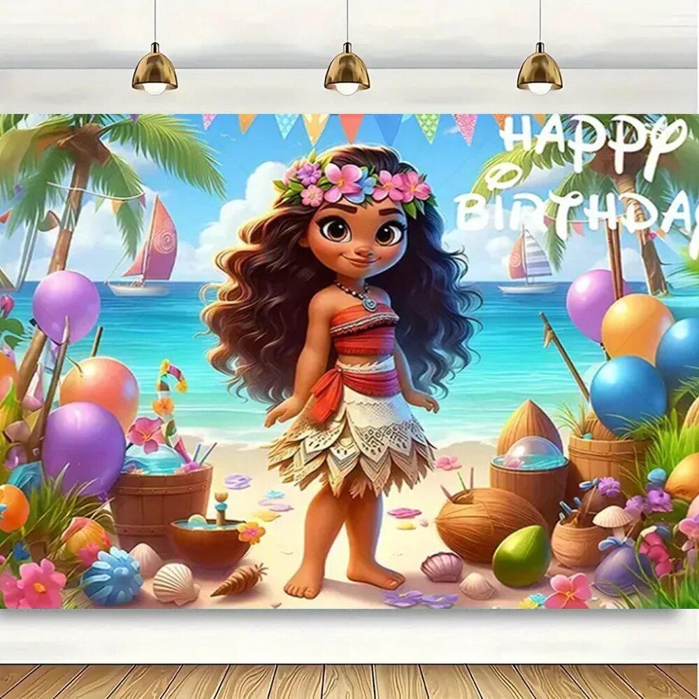 Фон с рисунком Диснея «Океан Моана» для украшения вечеринки в честь Дня Рождения, принадлежности для детского душа, детская фотография