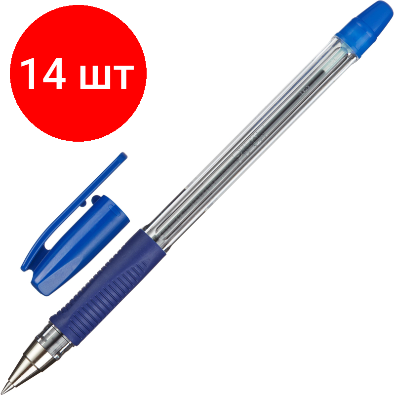 Комплект 14 штук, Ручка шариковая неавтомат. PILOT BPS-GP-EF рез. манж. син 0.18мм