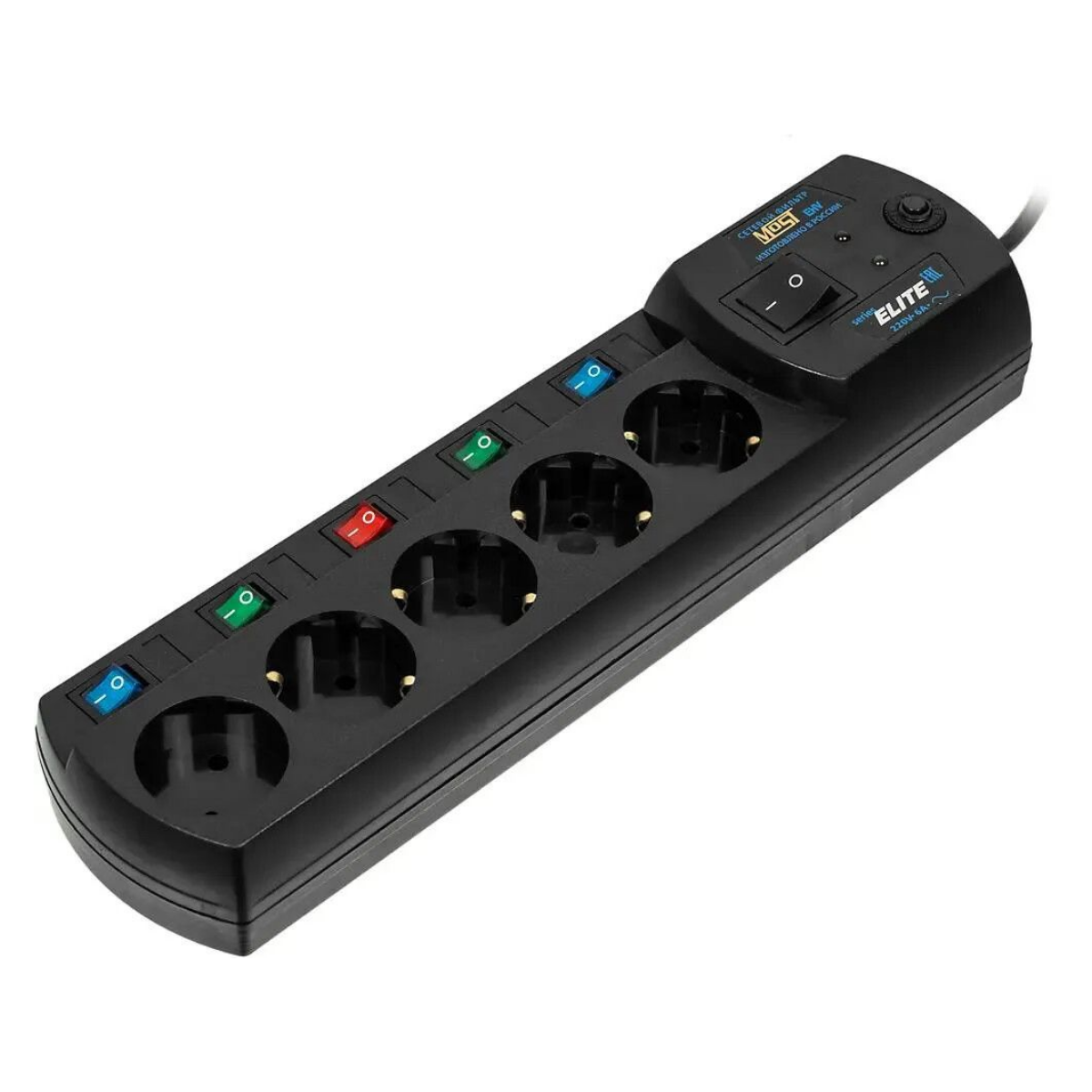 Сетевой фильтр Most EHV, черный, длина 2 м, 5 розеток, 2200 Вт