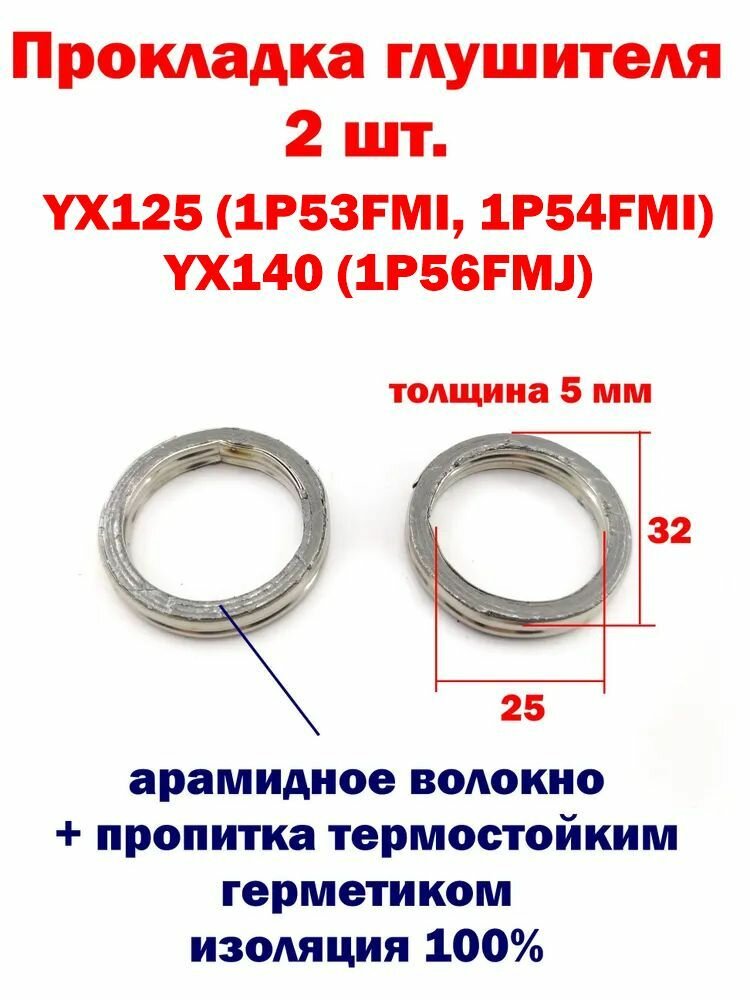 Прокладка глушителя YX125 (1P53FMI, 1P54FMI), YX140 (1P56FMJ) - 2 шт.