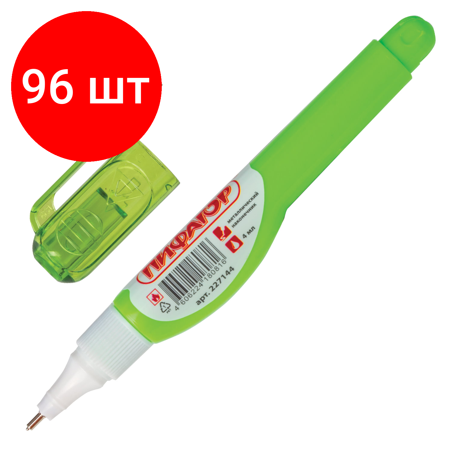 Комплект 96 шт, Ручка-корректор пифагор, 4 мл, металлический наконечник, 227144