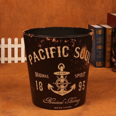 Креативная британская кожаная круглая большая мусорная корзина для домашнего использования, простая безкрынная корзина для мусора, ретро бумажная корзина