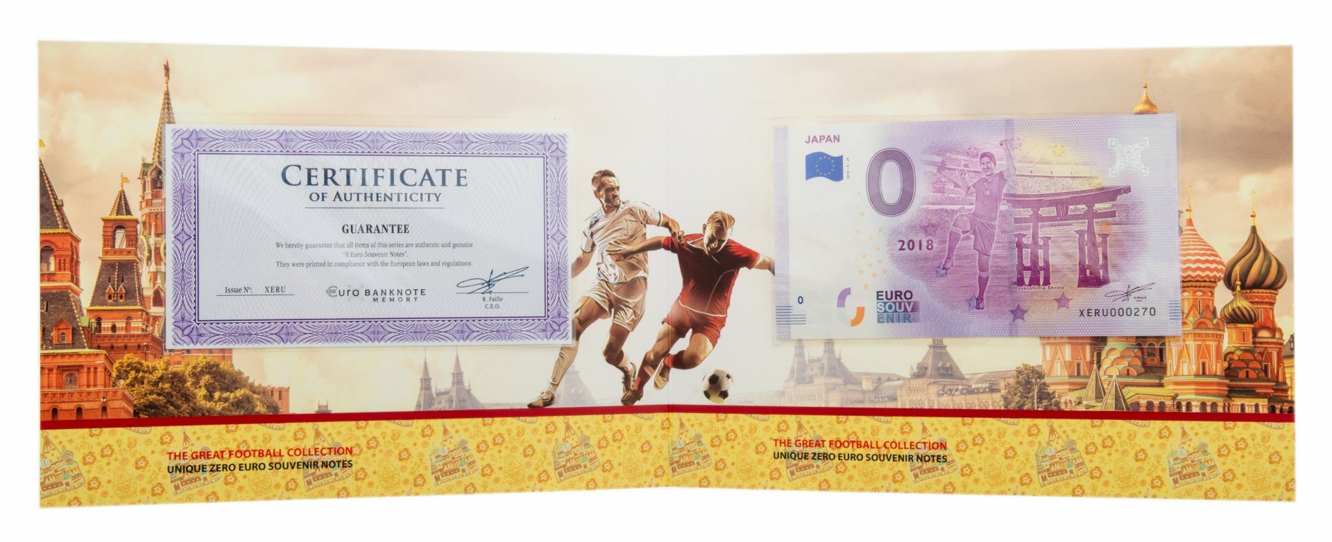 0 евро 2018 года - Чемпионат мира по футболу Страна - Япония в буклете с сертификатом UNC