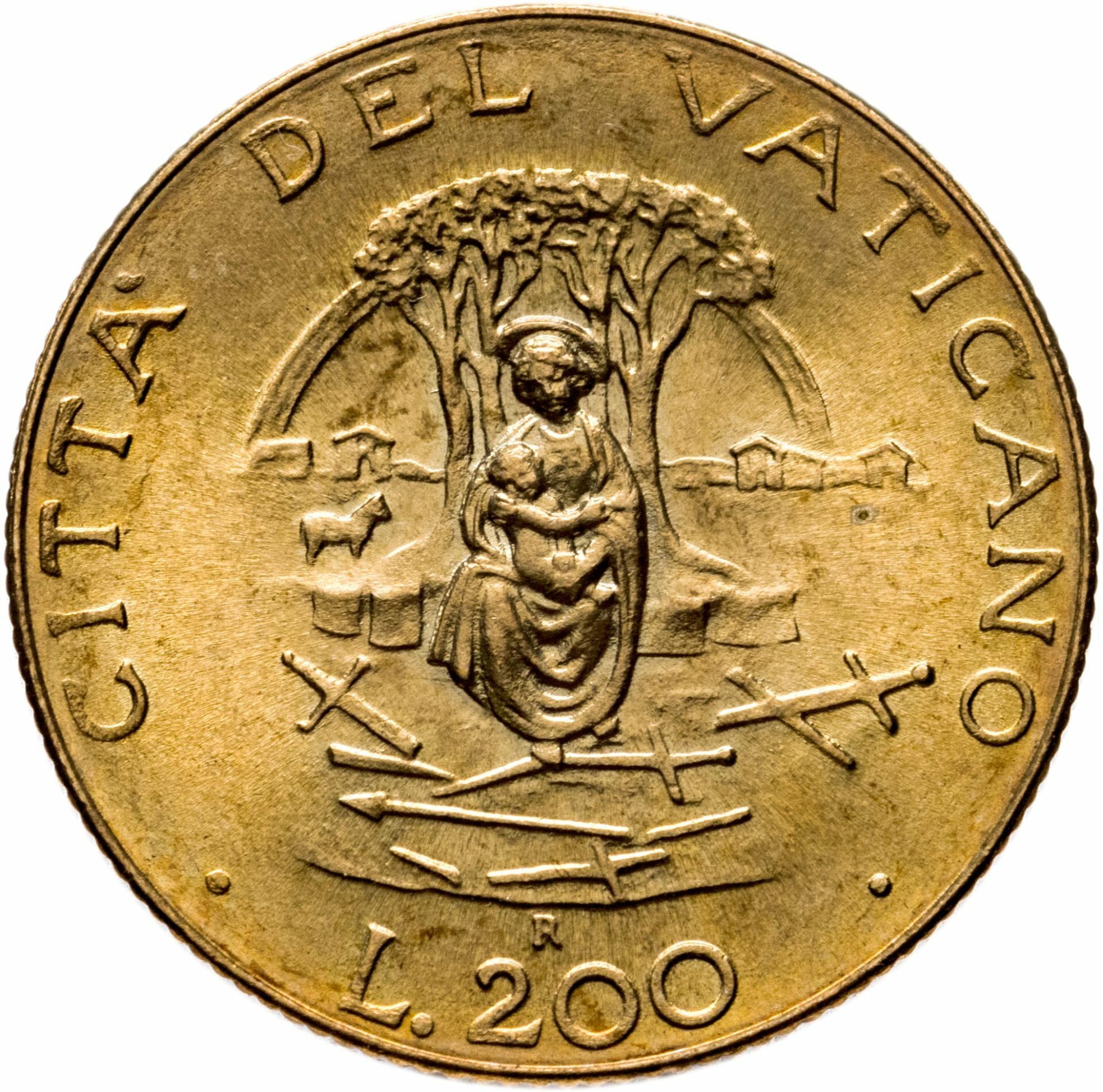 Ватикан 200 лир lire 1987, Бронза, в сохранности UNC