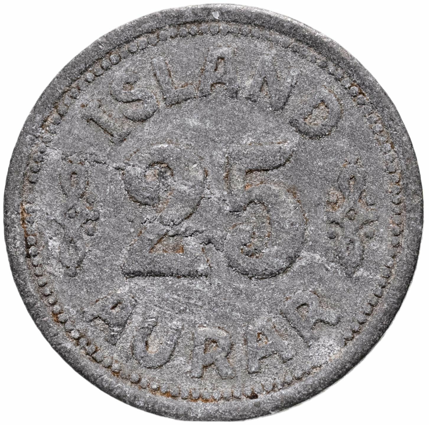 Исландия 25 эйре aurar 1942, Цинк, в сохранности F