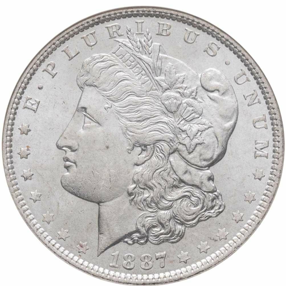 США 1 доллар dollar 1887 Доллар Моргана, без отметки монетного двора, в слабе NGC MS64, Серебро 900