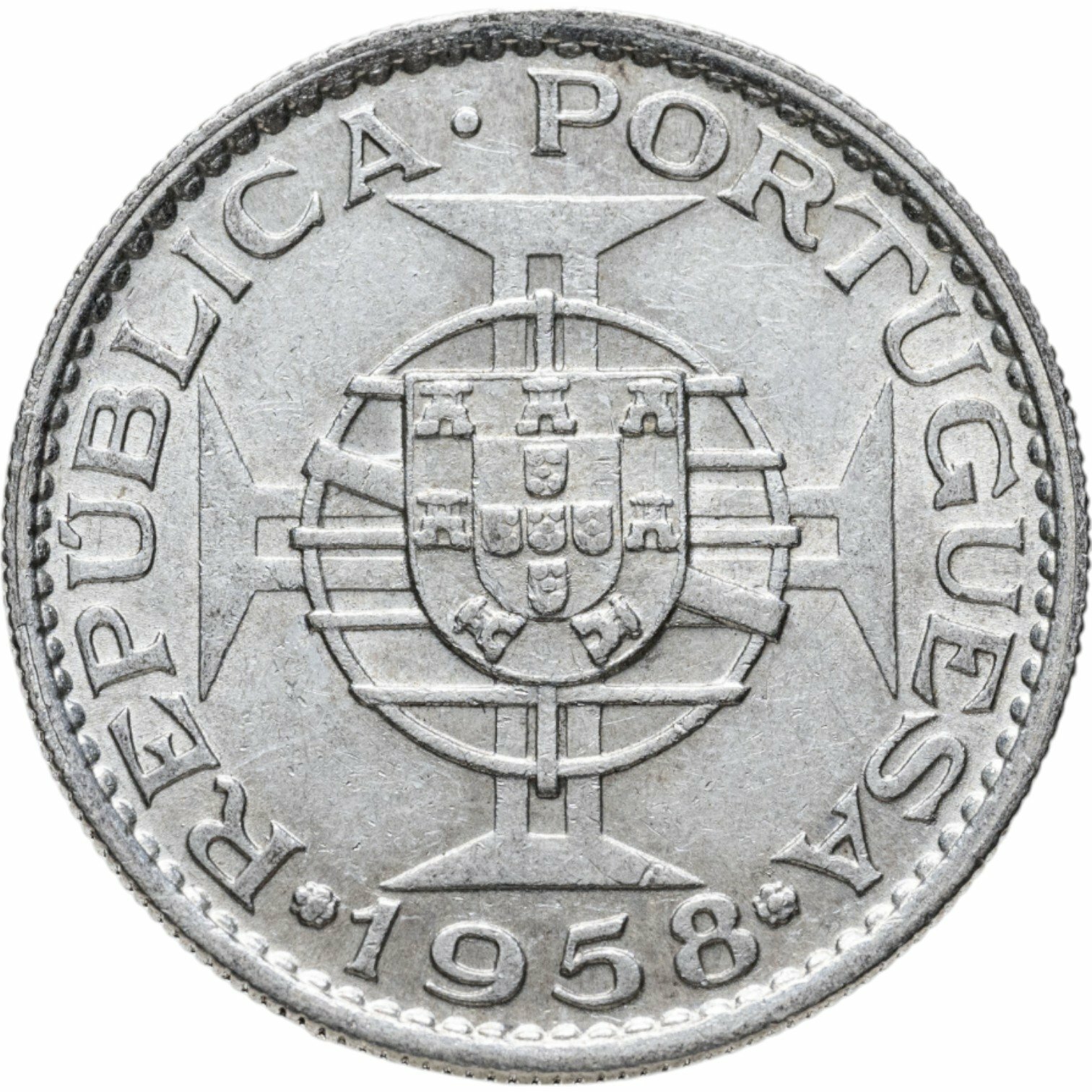 Тимор колония Португалии 6 эскудо escudos 1958, Серебро 650, в сохранности UNC