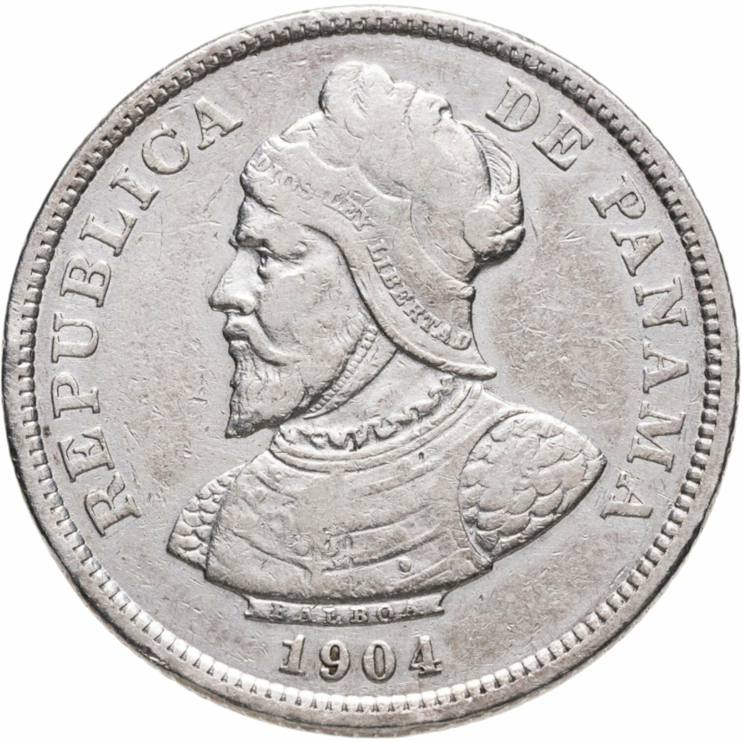 Панама 25 сентесимо 1904, Серебро 900, в сохранности VF