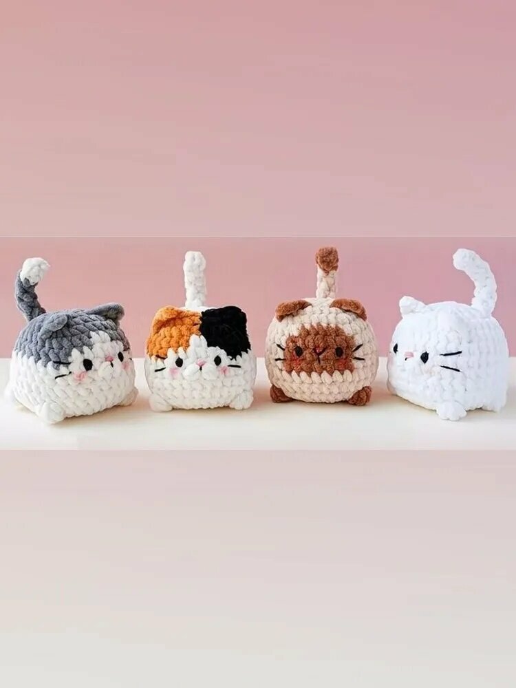 Набор для вязания крючком для начинающих - 4 игрушки кошек, пошаговые видеоуроки