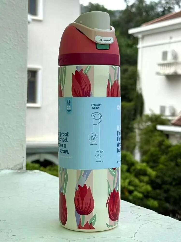 Термокружка "Owala Freesip", цвет букет тюльпанов, 24 oz, 0,78 л