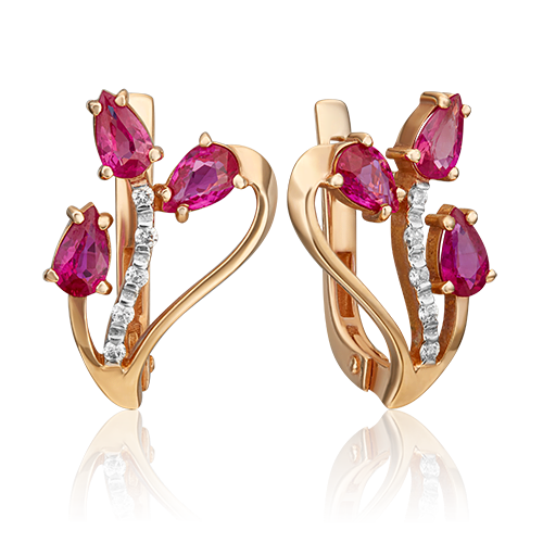 Серьги, красное золото, 585 проба, бриллиант, рубин