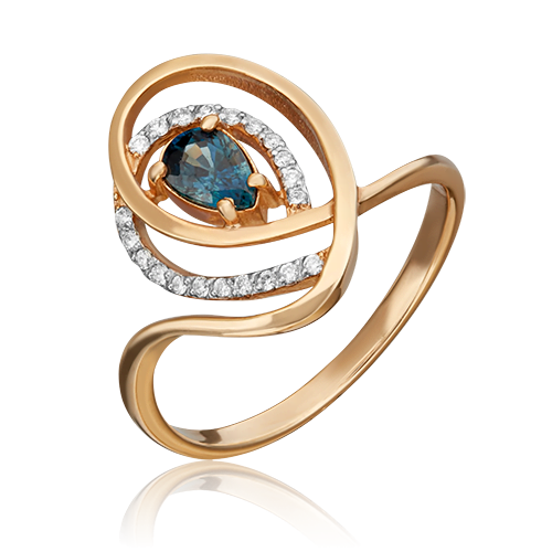 Кольцо, красное золото, 585 проба, бриллиант, сапфир