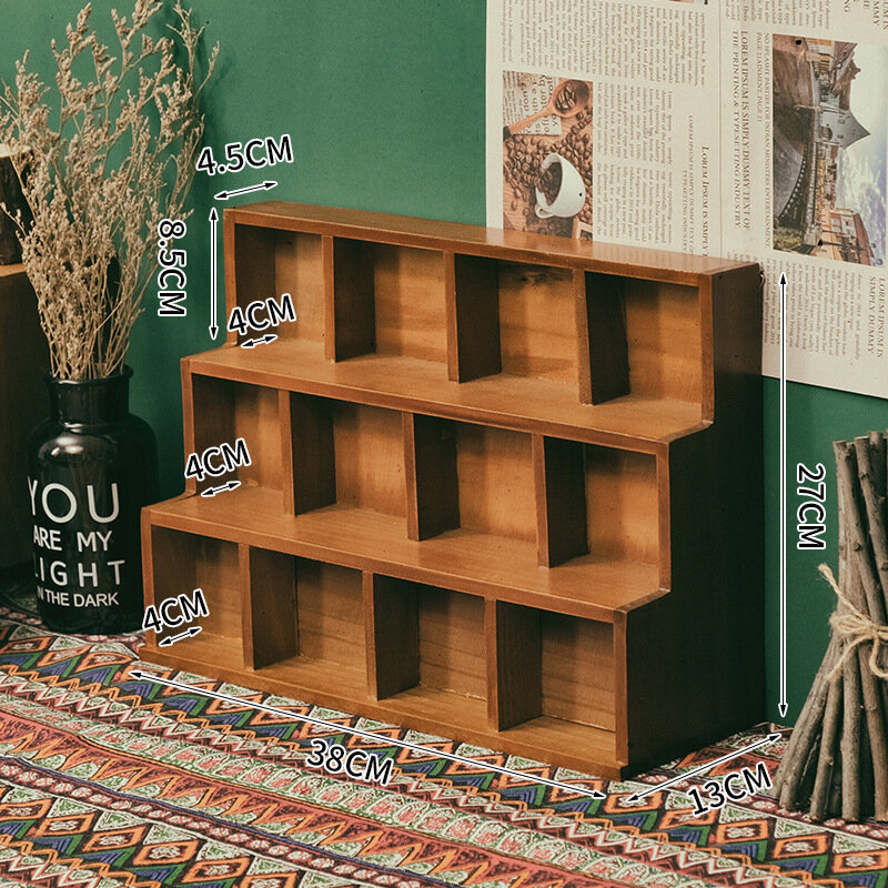 Трапециевидный деревянный настольный шкаф для хранения Zakka, лестница, 12-ячеечный, 9-ячеечный, настенный выставочный шкаф, домашний ящик для хранения мелочей