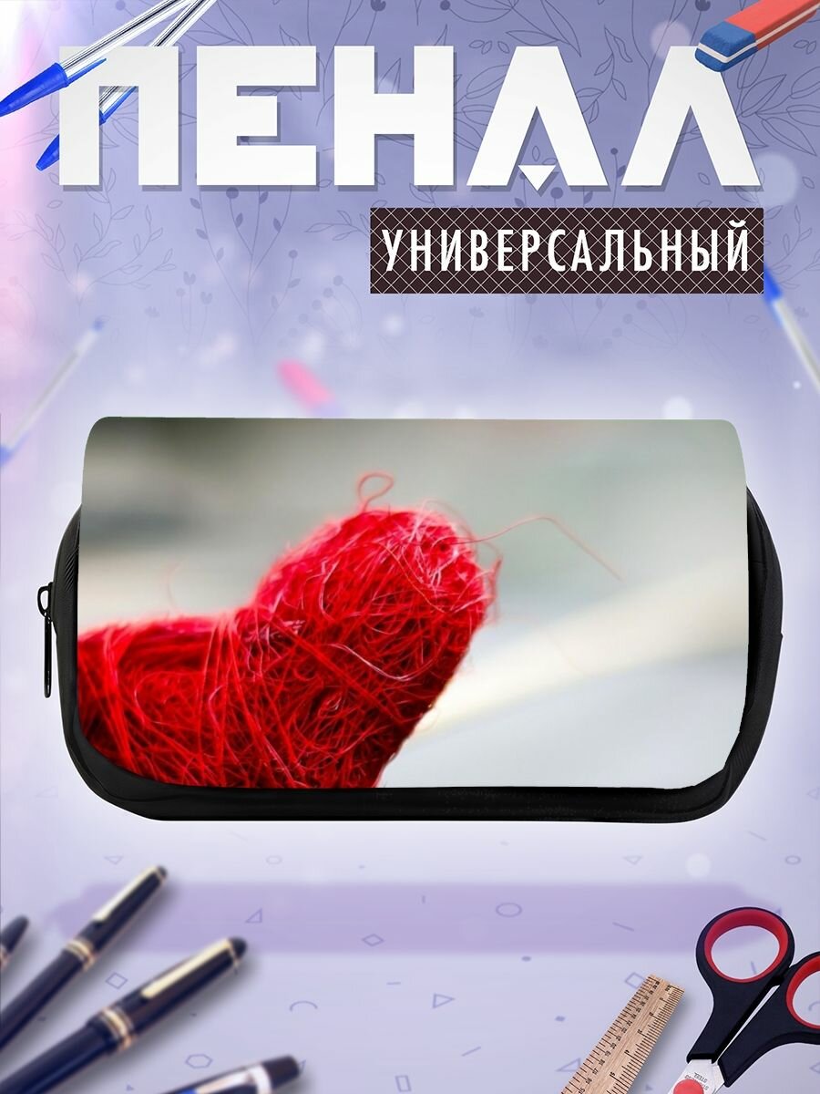 Школьный пенал красный цвет нить