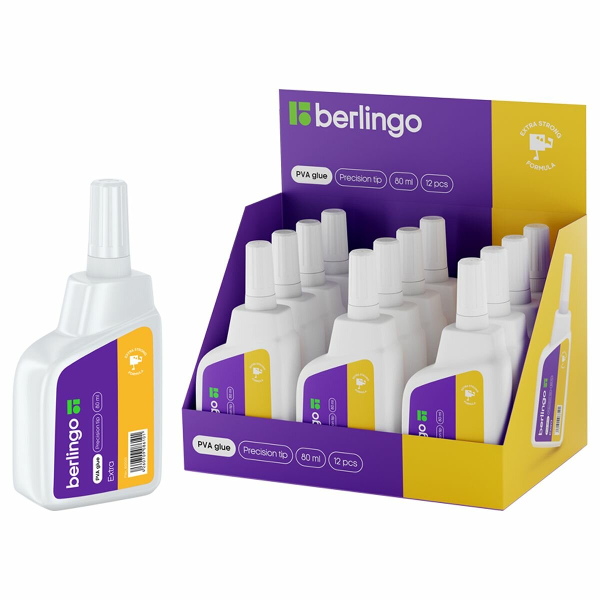 12 шт. Клей ПВА Berlingo, экстрасильный, 80мл