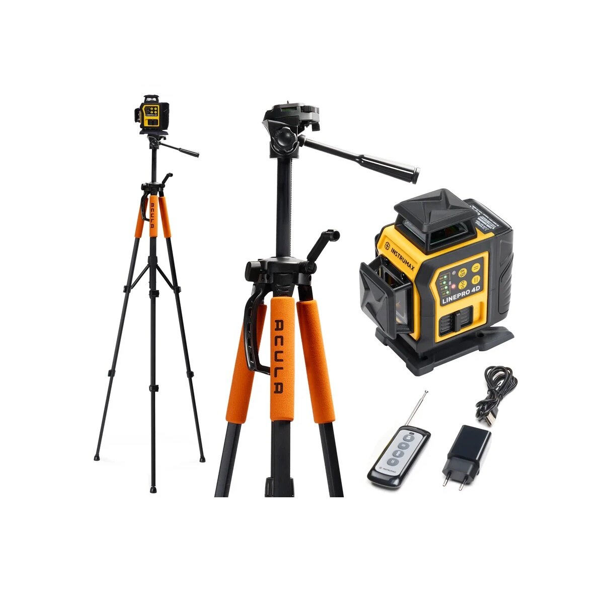 Комплект Профессиональный лазерный уровень INSTRUMAX LINEPRO 4D BAZA SET + Штатив (для лазерного уровня, усиленный, подъемный механизм, ¼ дюйма) ACULA