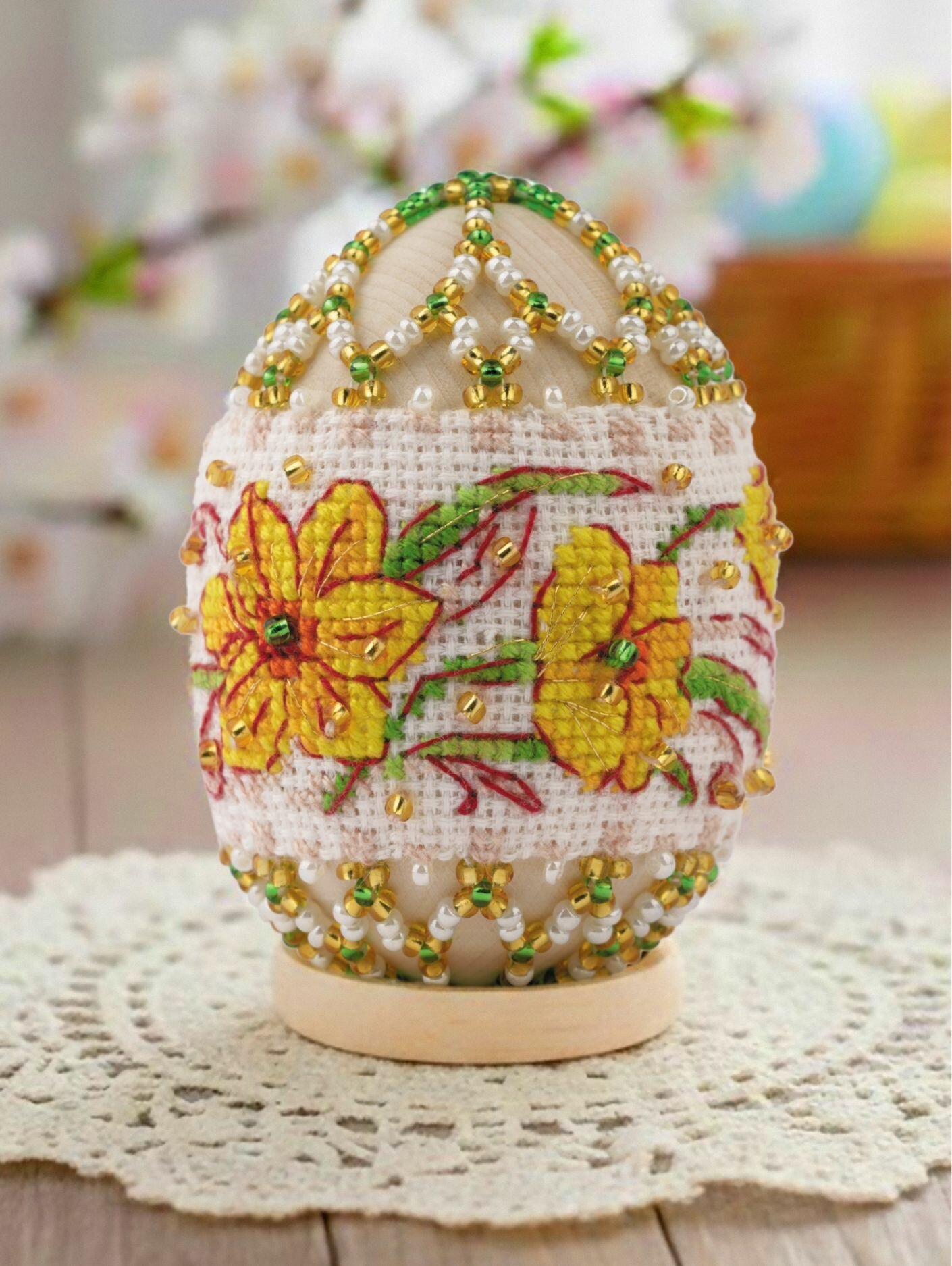 Набор для вышивания крестом Риолис, вышивка крестиком яйцо пасхальное "Нарциссы" 6,5*5см, В225