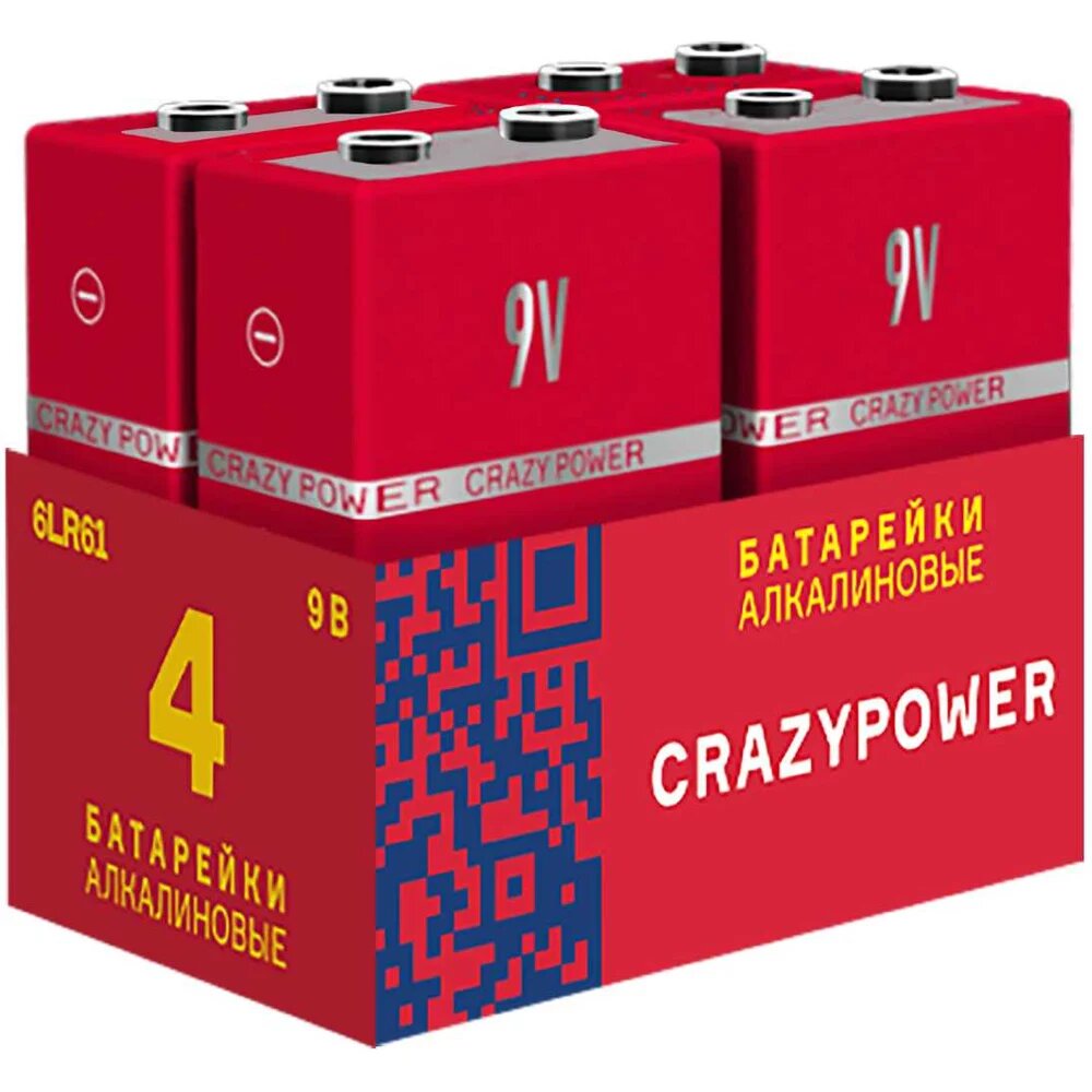Батарейка Элемент питания алкалиновый CRAZYPOWER 6LR61 Крона 9V 6LR61 (упаковка 4 шт) 5041349