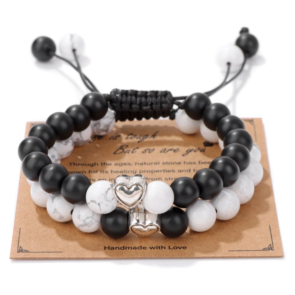YM Mall Браслет для женщин с сердцем из зебрового камня – Любовь и индивидуальность