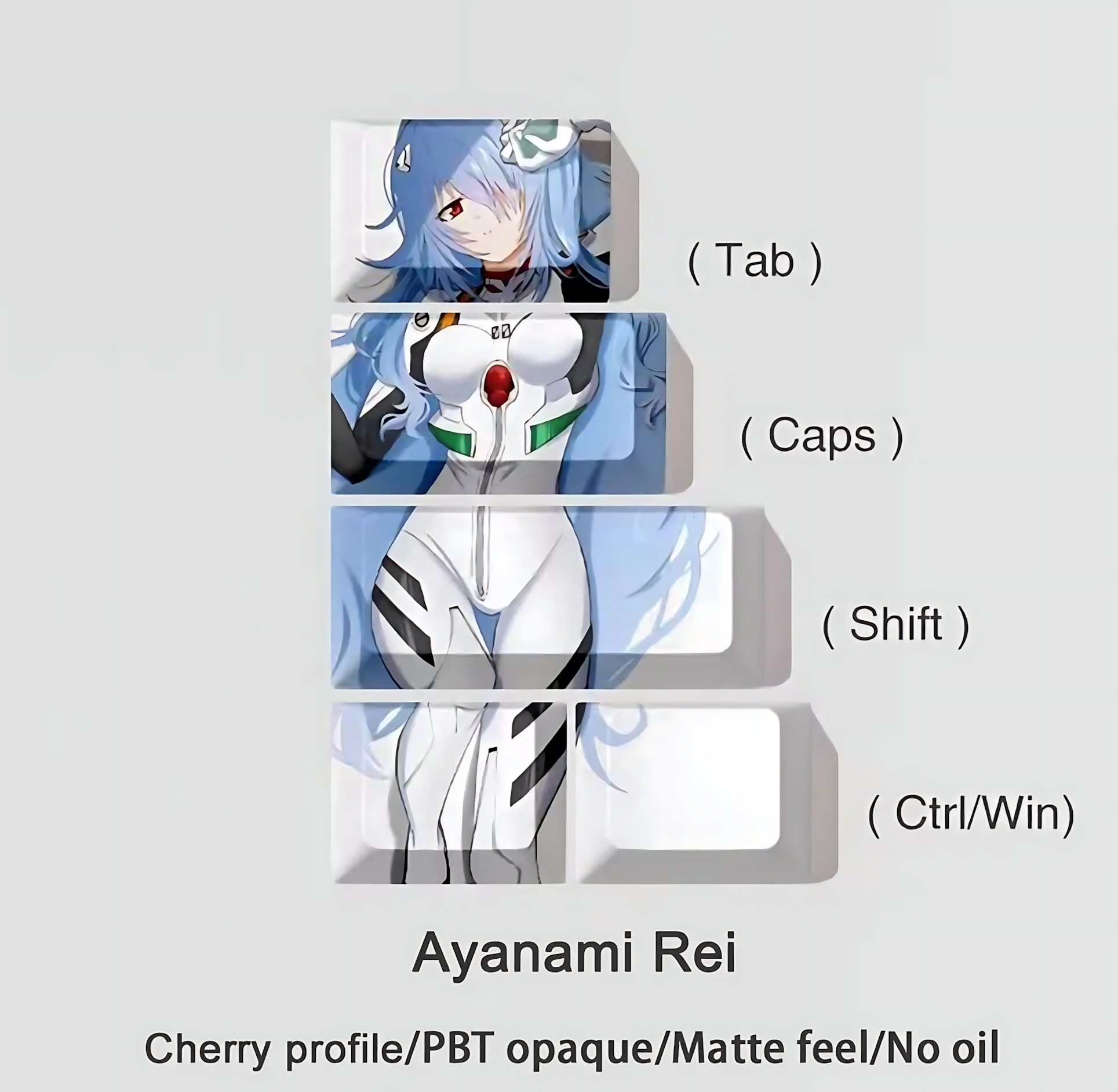 Кейкапы для механической клавиатуры 5 шт, аниме-стиль, материал PBT, кастомные дизайны, Ayanami Rei