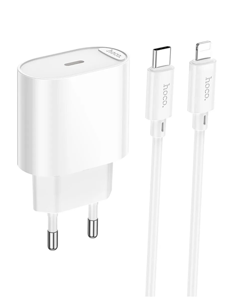 Сетевое зарядное устройство Hoco C109A PD20W Type-C + кабель Lightning, белый (быстрая зарядка для iPhone 5-14)
