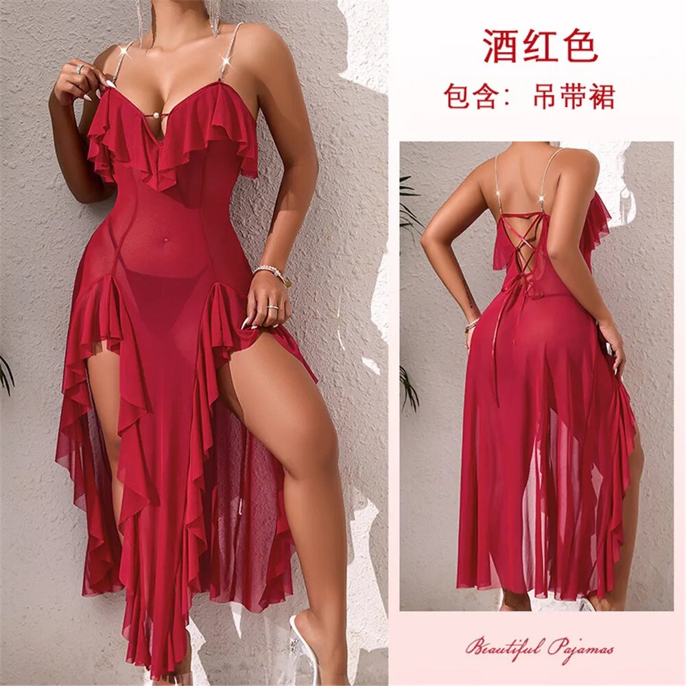 Женская ночная рубашка красного цвета burgundy, размер S